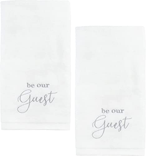 AuldHome Design Guest Towels (Set of 2, White w/Gray); Be Our Guest Monogrammed Hand Towels
