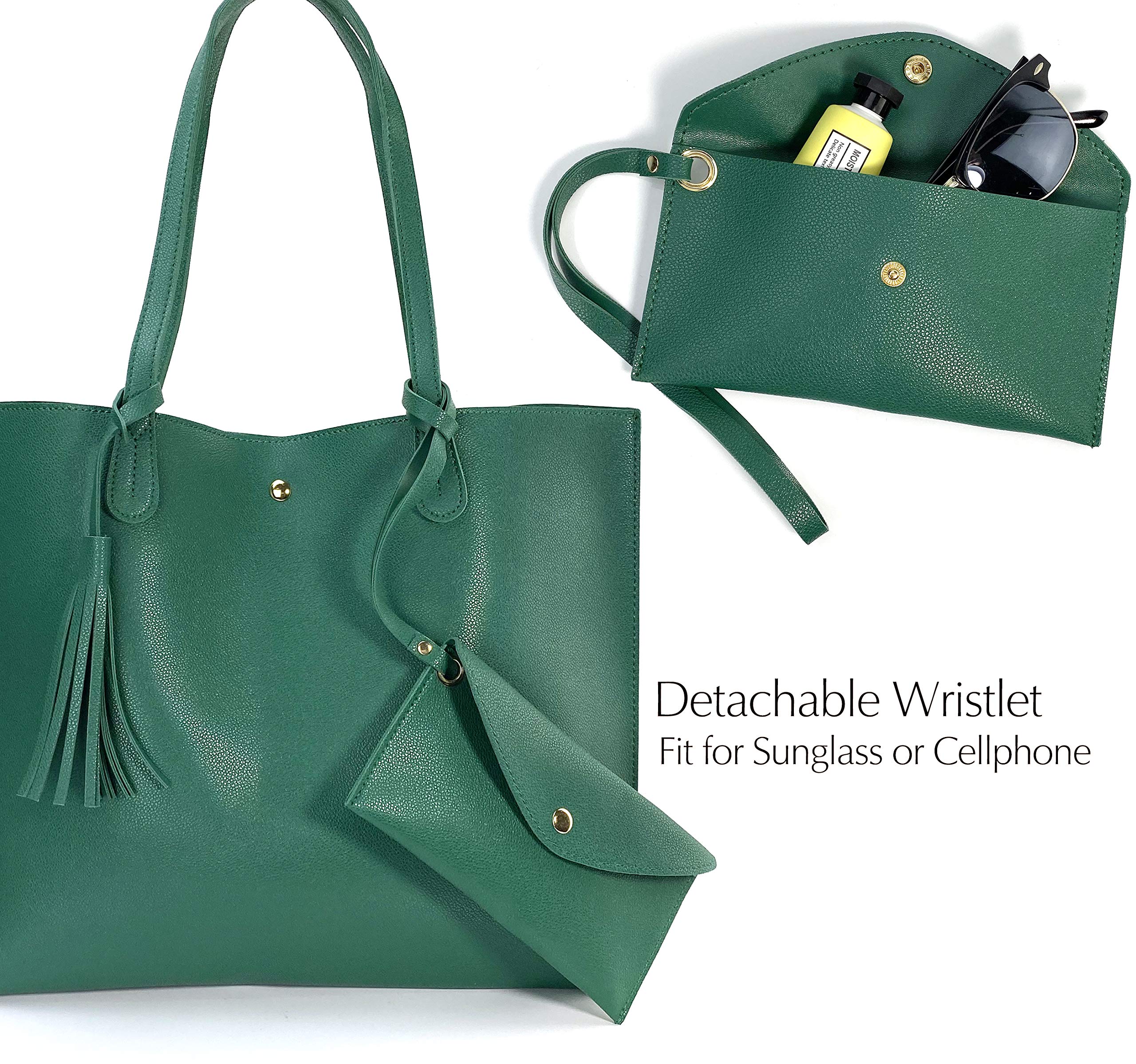 Minimalist Clean Cut Pebbled Faux Leather Tote Womens Shoulder Handbag (Green) Medium