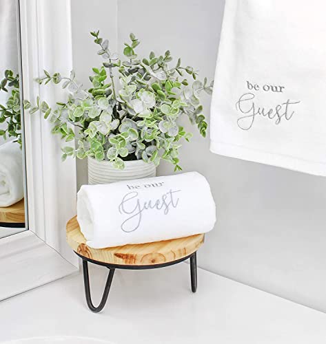 AuldHome Design Guest Towels (Set of 2, White w/Gray); Be Our Guest Monogrammed Hand Towels