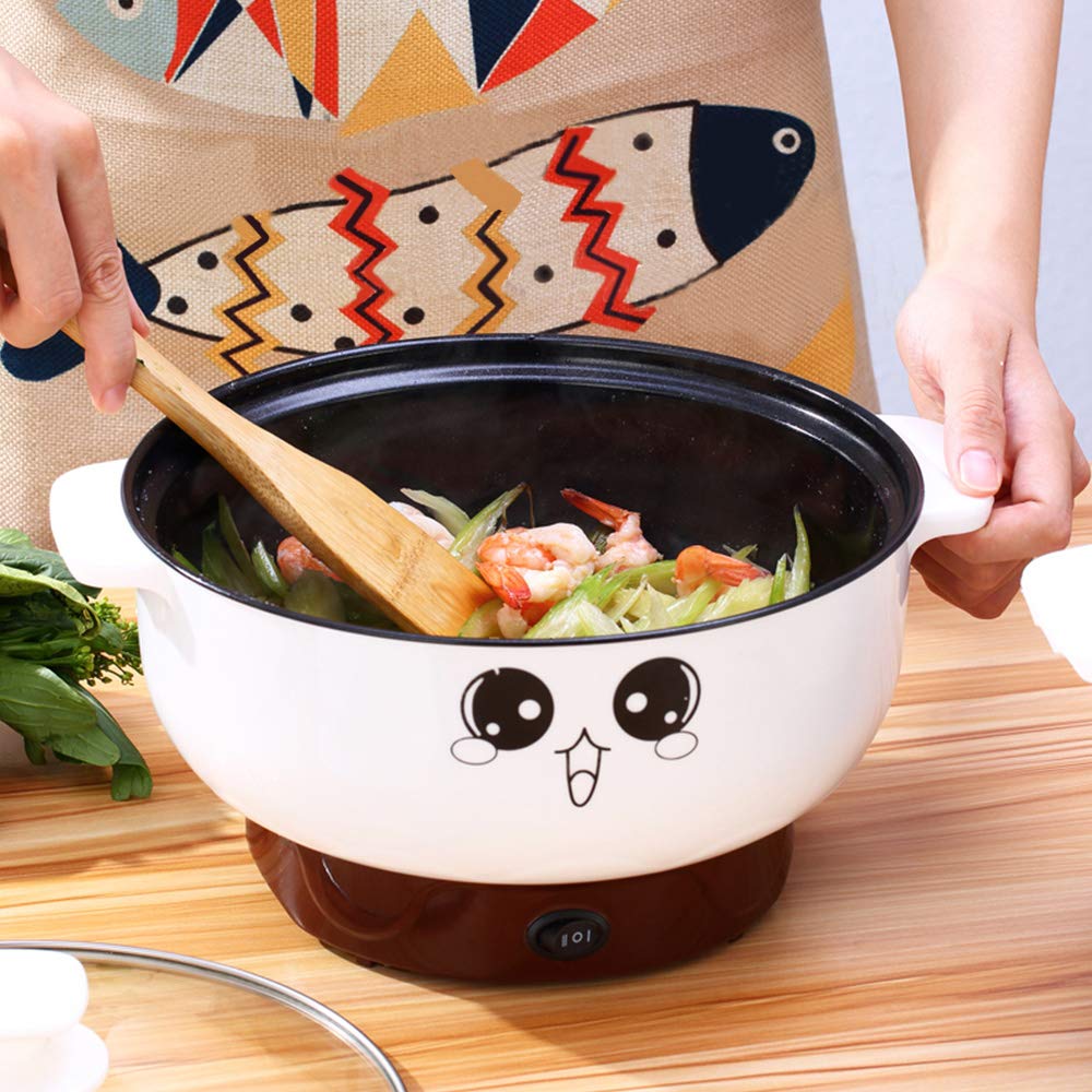 4-in-1 Multifunction Electric Skillet Non-Stick Stainless Steel Hot Pot Noodles Rice Cooker Soup Pot Portable Mini Heating Pan Cooking Fried (Diameter 20CM, 2.3L, Electric Skillet)