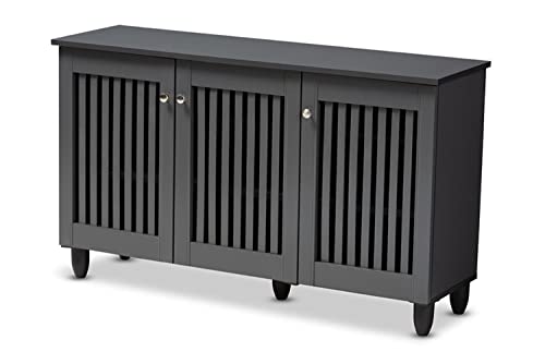 Baxton Studio Fernanda Modern and Contemporary Dark Gray 3-Door Wooden Entryway Shoe Storage Wide Cabinet