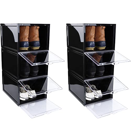 7Penn Plastic Shoe Boxes with Lids 6pk Black - Shoe Storage Containers for Display - Stackable Shoe Organizer