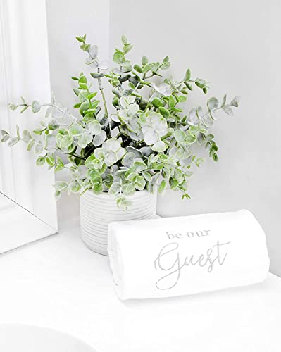 AuldHome Design Guest Towels (Set of 2, White w/Gray); Be Our Guest Monogrammed Hand Towels