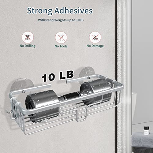 Noele 2-Pack Shower Caddy with Removable Hooks, Adhesive Shower Basket Shelves No Drilling, Rustproof Aluminum Storage Organizer Rack for Bathroom Toilet Kitchen