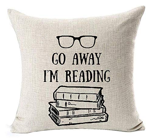 Acelive 16x16 Inches Book Lover Reading Books Club Librarian Black Glasses Go Away I'm Reading Cotton Linen Throw Pillow Case Cushion Cover for Sofa Decorative