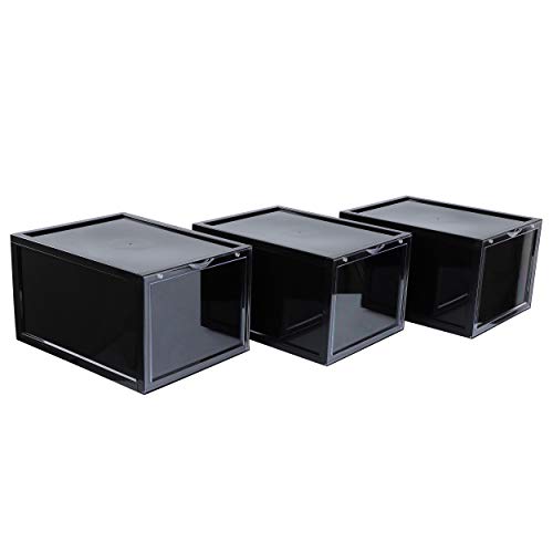 7Penn Plastic Shoe Boxes with Lids 6pk Black - Shoe Storage Containers for Display - Stackable Shoe Organizer
