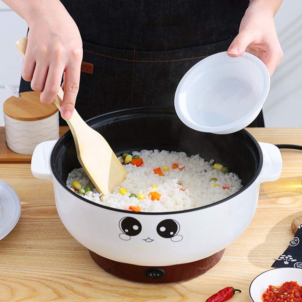 4-in-1 Multifunction Electric Skillet Non-Stick Stainless Steel Hot Pot Noodles Rice Cooker Soup Pot Portable Mini Heating Pan Cooking Fried (Diameter 20CM, 2.3L, Electric Skillet)