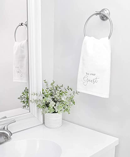 AuldHome Design Guest Towels (Set of 2, White w/Gray); Be Our Guest Monogrammed Hand Towels