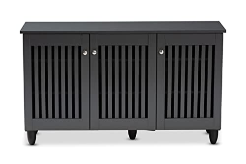 Baxton Studio Fernanda Modern and Contemporary Dark Gray 3-Door Wooden Entryway Shoe Storage Wide Cabinet