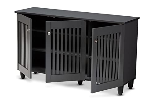 Baxton Studio Fernanda Modern and Contemporary Dark Gray 3-Door Wooden Entryway Shoe Storage Wide Cabinet