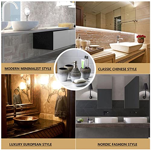 ACGrade Bathroom accessories 5-piece set, , ceramic countertop, , soap dispenser, dish, bottle, toothbrush holder, Gray