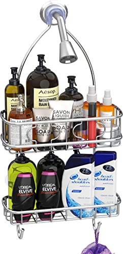 Simple Houseware Bathroom Hanging Shower Head Caddy Organizer, Chrome (22 x 10.2 x 4.2 inches)