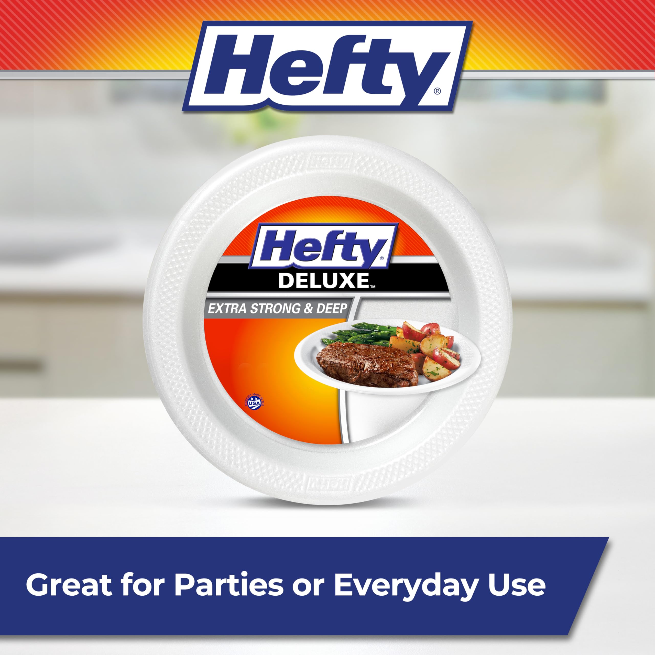 Hefty Deluxe Extra Strong & Deep Foam Plates, Round, White, 10.25 Inch, 21 Count