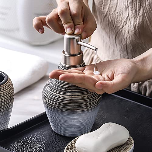 ACGrade Bathroom accessories 5-piece set, , ceramic countertop, , soap dispenser, dish, bottle, toothbrush holder, Gray