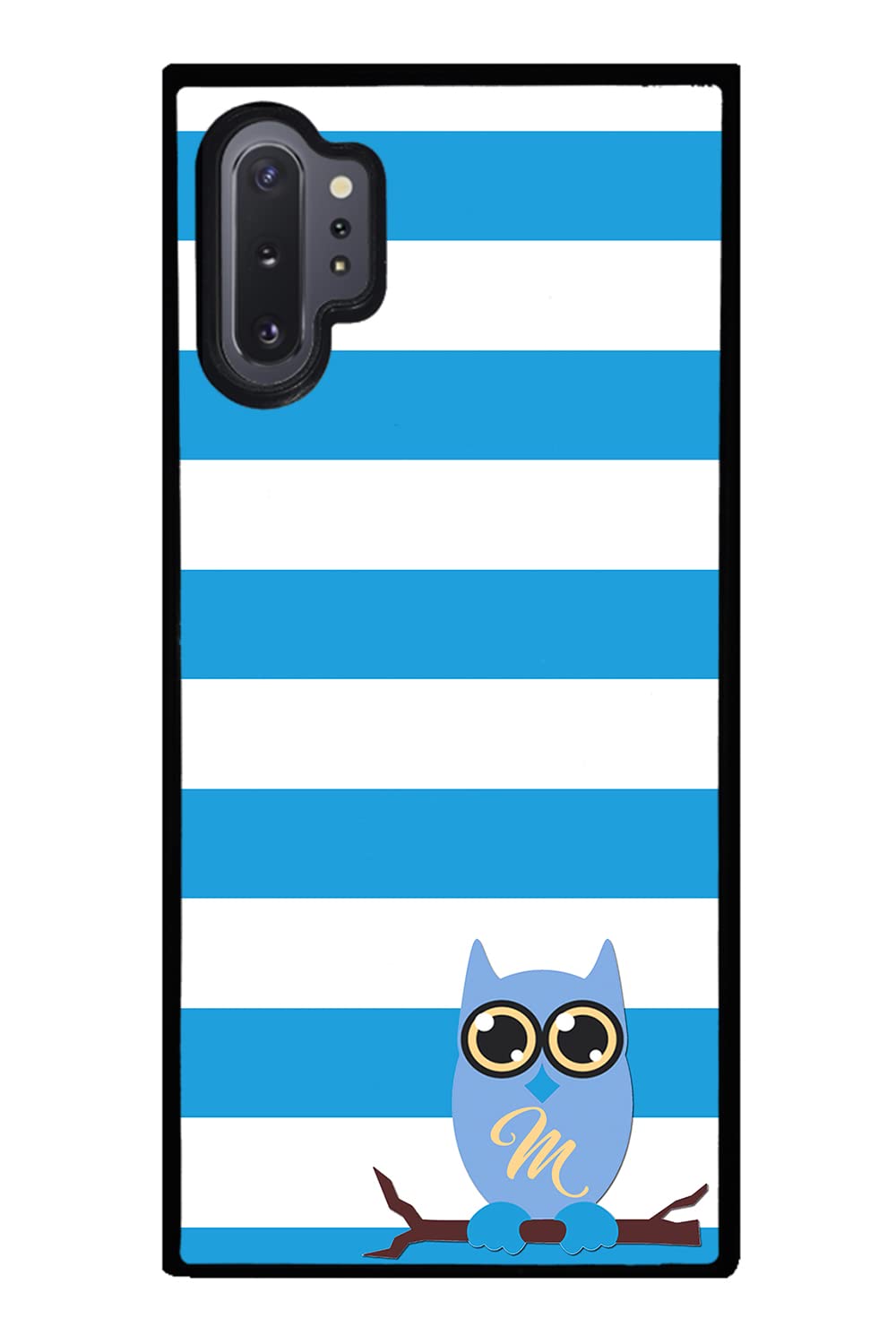 Blue and White Bars Owl Personalized Initial Phone Case Compatible With Samsung Galaxy S25 S25+ S25 Ultra S24 S24+ S24 Ultra S24FE, S23 FE S23+ Ultra S22 S22+ Ultra
