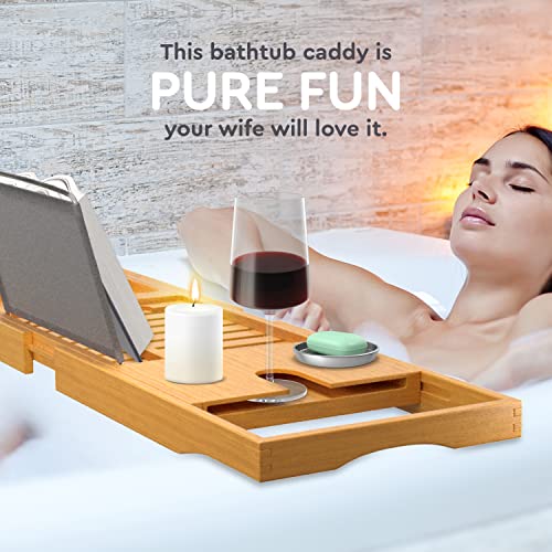 Bambüsi Premium Bathtub Tray Caddy and Bamboo Shower Floor Mat