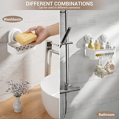 LUXEAR Shower Caddy Suction Cup Sets Shower Shelf Basket + Soap Dish Holder + 4 pack update replacement hooks suction cup for bathroom and kitchen