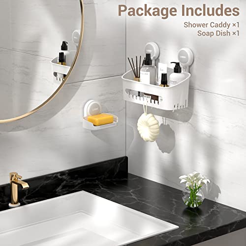 LUXEAR Shower Caddy Suction Cup Sets Shower Shelf Basket + Soap Dish Holder + 4 pack update replacement hooks suction cup for bathroom and kitchen