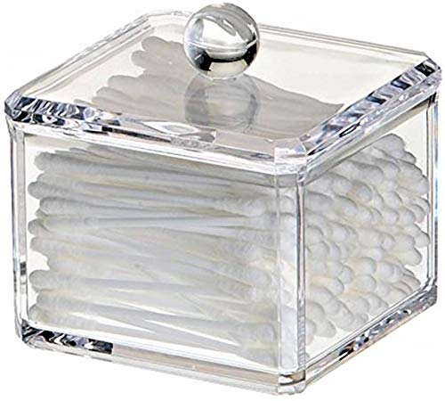 KW Collection Square Acrylic Cotton Ball Pads Gauze Swab Holder Organizer Q-tip Dispenser Storage Canister Bathroom Container Flossers Box Case (3.5 x 3.5 x 3 inches, Single Tier, Transparent)