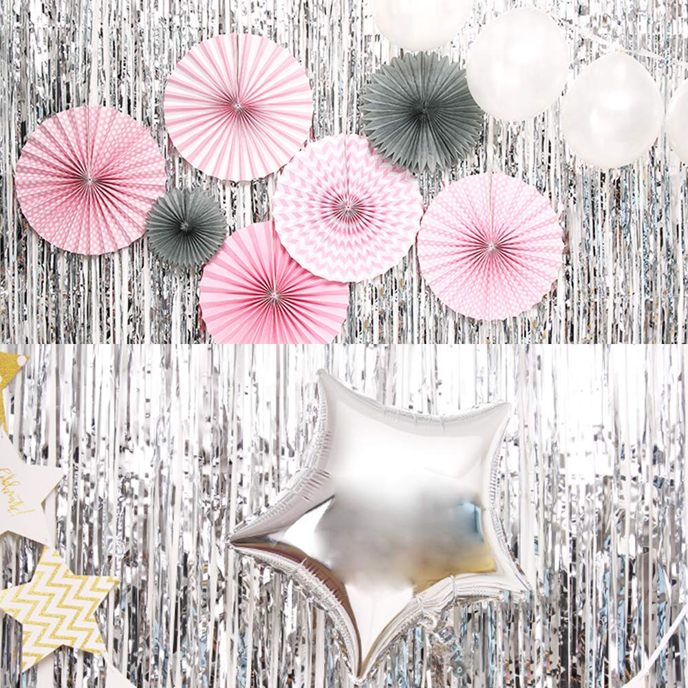 Foil Fringe Curtains Metallic Tinsel Silver Fringe Curtain Photo Booth Backdrop Curtains Decoration for Christmas New Years Eve Birthday Wedding Bachelorette Party Tassel Silver 2 Pack 3.3ft x 9.8ft
