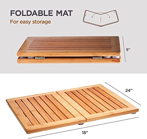Bambüsi Premium Bathtub Tray Caddy and Bamboo Shower Floor Mat