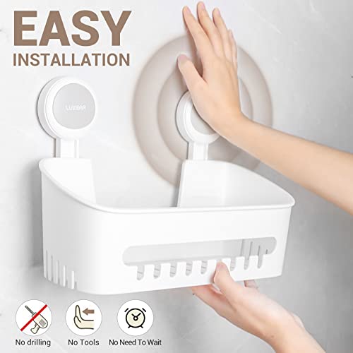 LUXEAR Shower Caddy Suction Cup Sets Shower Shelf Basket + Soap Dish Holder + 4 pack update replacement hooks suction cup for bathroom and kitchen