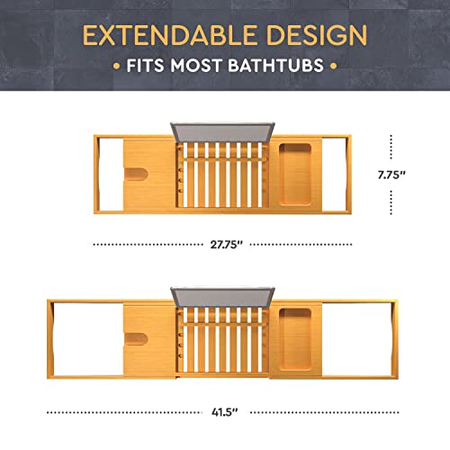 Bambüsi Premium Bathtub Tray Caddy and Bamboo Shower Floor Mat