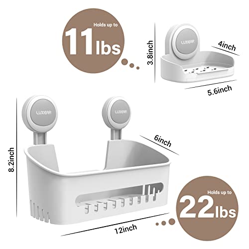 LUXEAR Shower Caddy Suction Cup Sets Shower Shelf Basket + Soap Dish Holder + 4 pack update replacement hooks suction cup for bathroom and kitchen