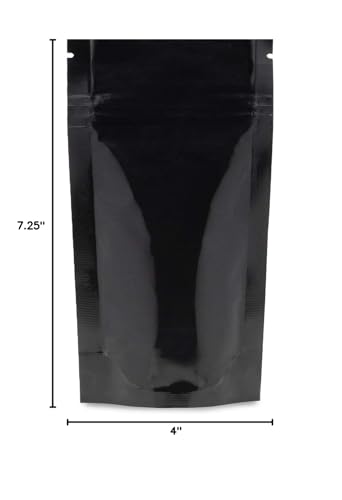 100 Pack 1/4 oz Black Child Resistant 4"x7.25"x2" Stand Up Pouch Smell Proof Bags
