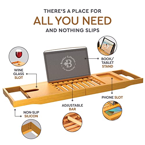 Bambüsi Premium Bathtub Tray Caddy and Bamboo Shower Floor Mat