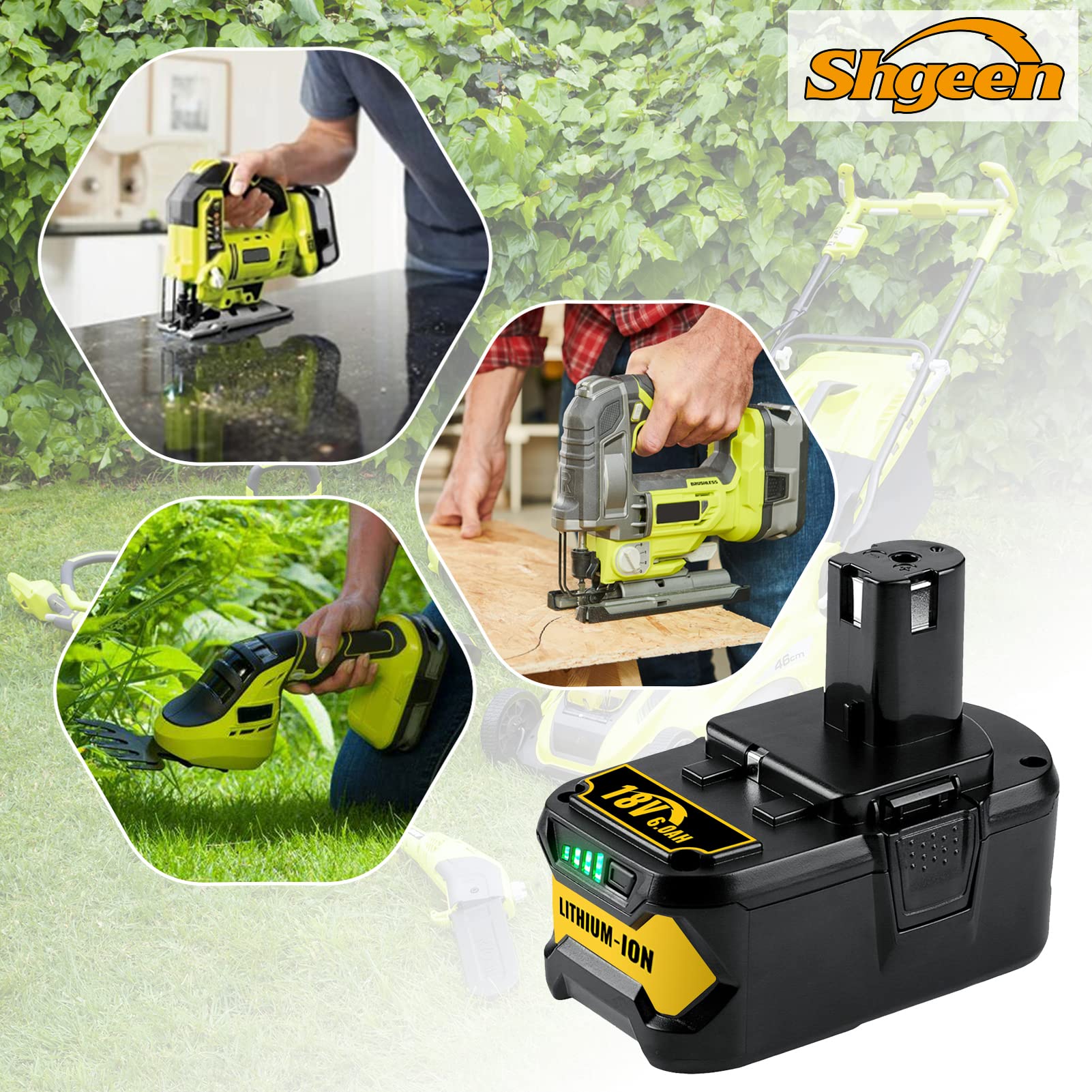 Masione 2-Pack 5.0Ah Replacement for Ryobi 18V Battery Lithium-Ion Compatible with P108 P102 P103 P105 P107 P109 P122 Batteries