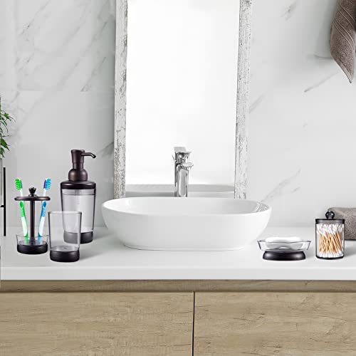 SLDIYWOW Bathroom Accessories Set, 8-Piece Plastic Gift Set with Toothbrush Holder, Toothbrush Cup, Soap Dispenser, Soap Dish, Toilet Brush Holder, Trash Can and Qtip Holders (Bronze)