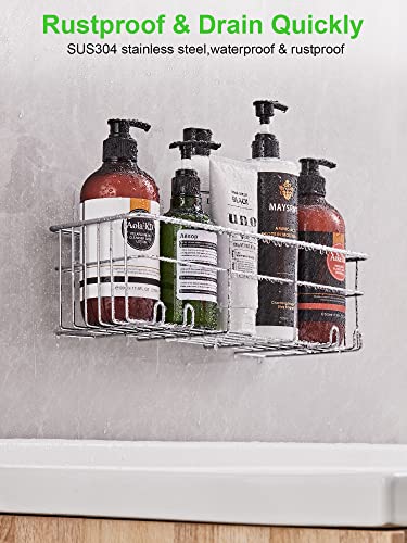 SMARTAKE Shower Caddy Bathroom Organizer with Soap Holder and 6 Hooks, Adhesive Shower Deep Basket Shelf Big Capacity, Rustproof 304 Stainless Steel Shower Rack Storage Shampoo for Bathroom 3 Pack