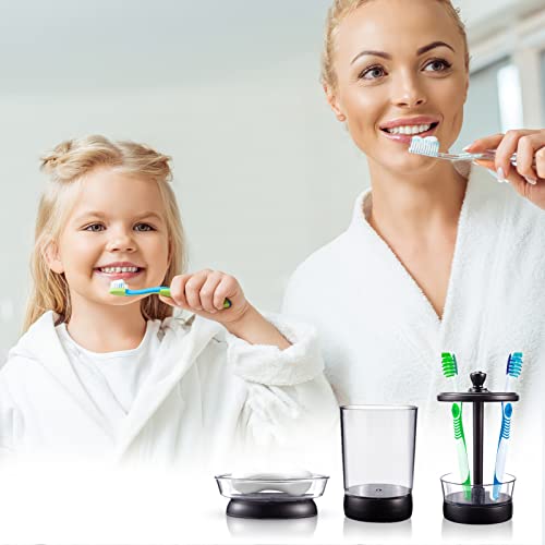 SLDIYWOW Bathroom Accessories Set, 8-Piece Plastic Gift Set with Toothbrush Holder, Toothbrush Cup, Soap Dispenser, Soap Dish, Toilet Brush Holder, Trash Can and Qtip Holders (Bronze)