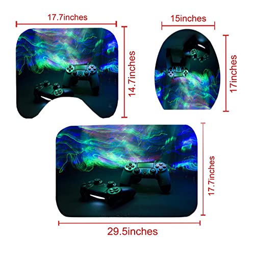 Mycurer Aurora Gaming Shower Curtain Sets with Rugs for Boys,4 Pcs Modern Two Gamepads Controller Bath Curtain Sets,Durable Bathroom Sets with Gamer Shower Curtains for Kids Bathroom