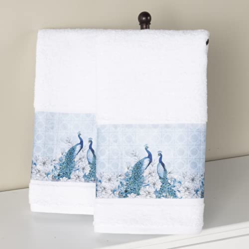 The Lakeside Collection Blue Peacock Hand Towels - Matching Set of Towels for Bathroom Décor - Set of 2