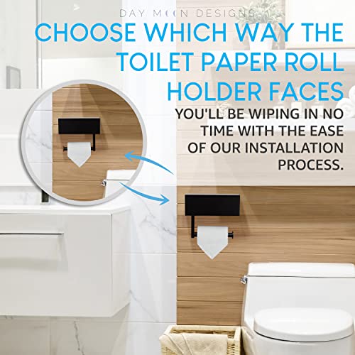 Day Moon Designs Toilet Paper Holder with Shelf - Flushable Wipes Dispenser & Storage Fits Any Bathroom, Keep Your Wet Wipes Hidden - Stainless Steel Wall Mount Bathroom Organizer - Matte Black, Small