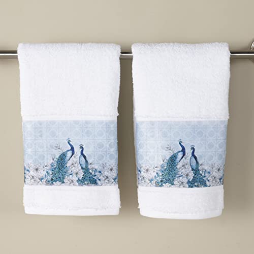 The Lakeside Collection Blue Peacock Hand Towels - Matching Set of Towels for Bathroom Décor - Set of 2