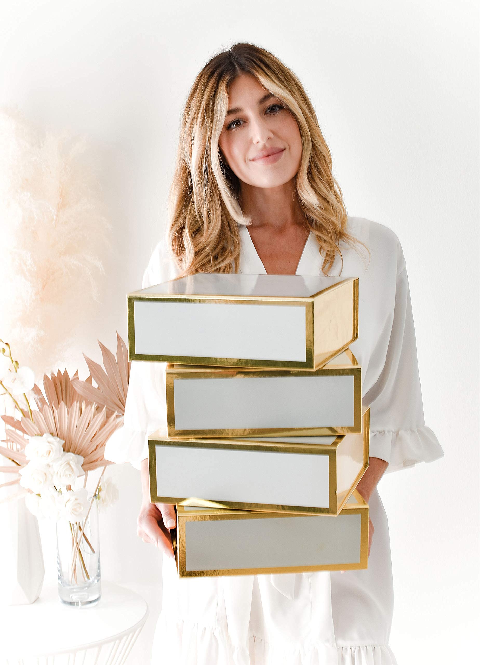 Bridesmaid Proposal Box with Gold Edge | Set of 3 Empty Boxes | DIY Will You Be My Bridesmaid Gift Box Large White and Gold
