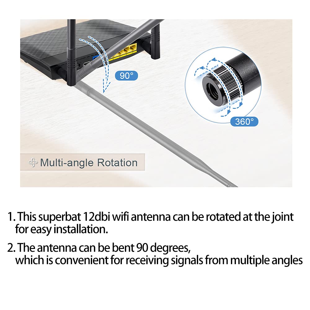 Superbat High Gain WiFi Antenna 8dbi 2.4GHz 5.8GHz Antenna with RP-SMA Connector for PCI-E WiFi Network Card Wireless Network Router Extender etc. 2-Pack
