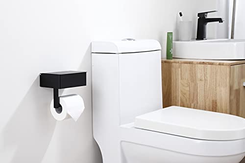 Day Moon Designs Toilet Paper Holder with Shelf - Flushable Wipes Dispenser & Storage Fits Any Bathroom, Keep Your Wet Wipes Hidden - Stainless Steel Wall Mount Bathroom Organizer - Matte Black, Small