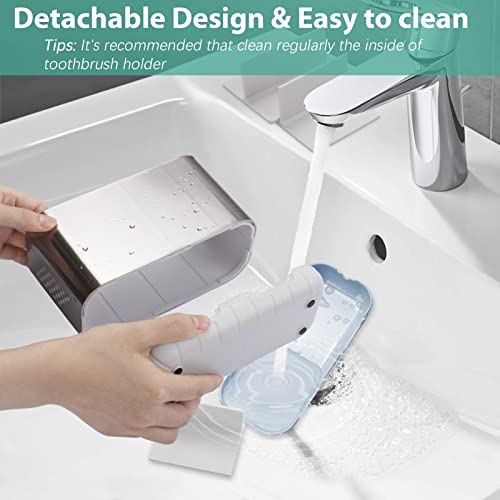 Boperzi Toothbrush Holder Toothpaste Organizer Drainage for Bathroom Vanity, Large Brushed Nickel Toothbrush Storage Caddy Anti-Slip Rustic with Adjustable Dividers for Family, Kids