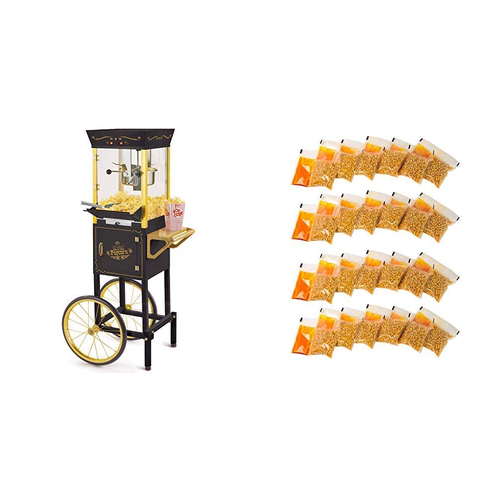 Nostalgia CCP510BK Vintage Popcorn 8-Ounce Cart with 24 4-Ounce Premium Popcorn, Oil & Seasonings Packs