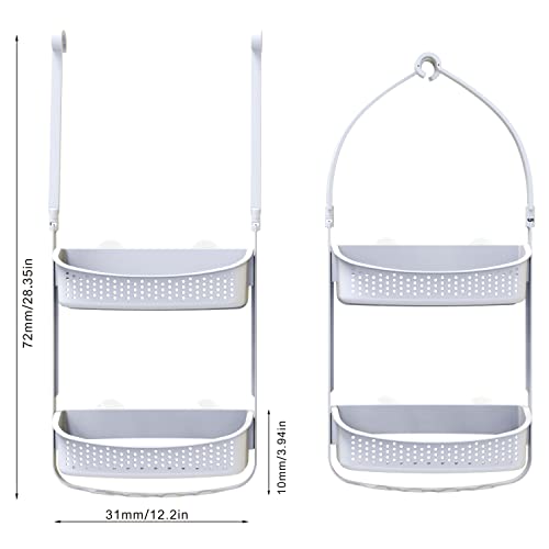 EMT ETRENDS Plastic Shower Caddy over Shower Head/Door,Hanging Shower Caddy, 2 in 1 Adjustable Shower Organizer,Rust Resistant No Drilling Anti-Swing Shelf for Bathware (4 suction cup, White)