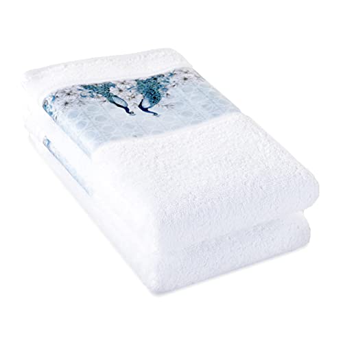 The Lakeside Collection Blue Peacock Hand Towels - Matching Set of Towels for Bathroom Décor - Set of 2