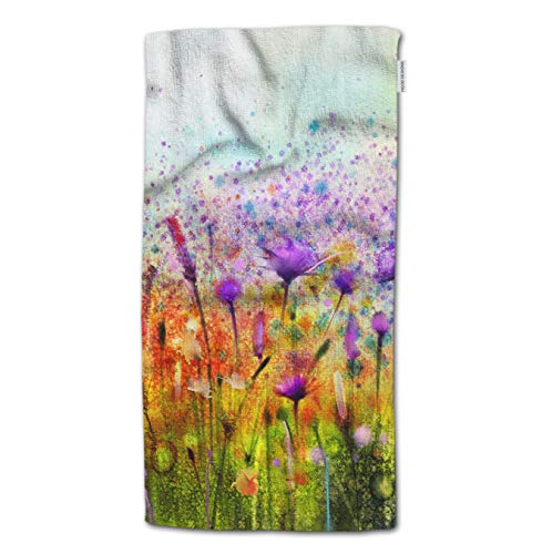 HGOD DESIGNS Hand Towel Flower,Abstract Watercolor Painting Purple Cosmos Flower Cornflower Lavender Hand Towel Best for Bathroom Kitchen Bath and Hand Towels 30" Lx15 W