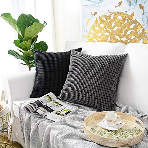 MERNETTE Pack of 2, Corduroy Soft Decorative Square Throw Pillow Cover Cushion Covers Pillowcase, Home Decor Decorations for Sofa Couch Bed Chair 18x18 Inch/45x45 cm (Granules Black)