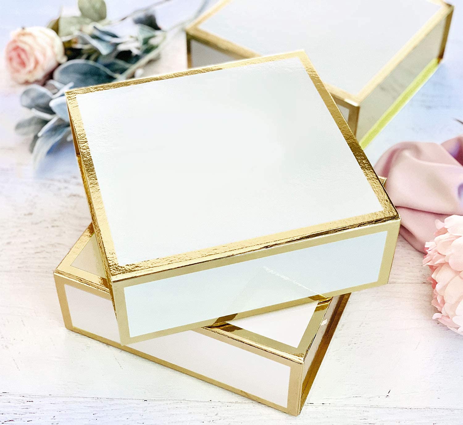 Bridesmaid Proposal Box with Gold Edge | Set of 3 Empty Boxes | DIY Will You Be My Bridesmaid Gift Box Large White and Gold