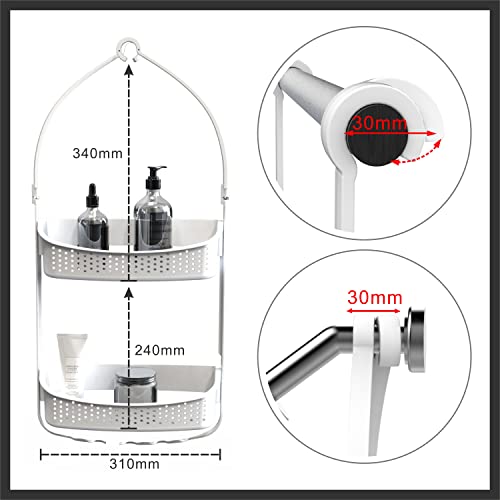 EMT ETRENDS Plastic Shower Caddy over Shower Head/Door,Hanging Shower Caddy, 2 in 1 Adjustable Shower Organizer,Rust Resistant No Drilling Anti-Swing Shelf for Bathware (4 suction cup, White)