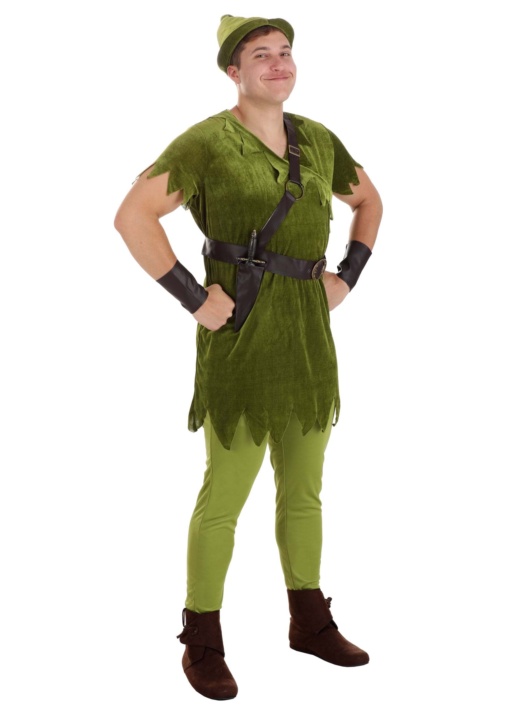 Adult Classic Peter Pan Costume Mens, Fantasy Neverland Lost Boy Green Halloween Outfit S